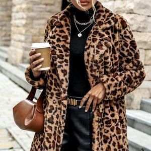 Jackets & Coats | New Luxe Leopard Print Faux Fur Fluffy Coat Jacket ...